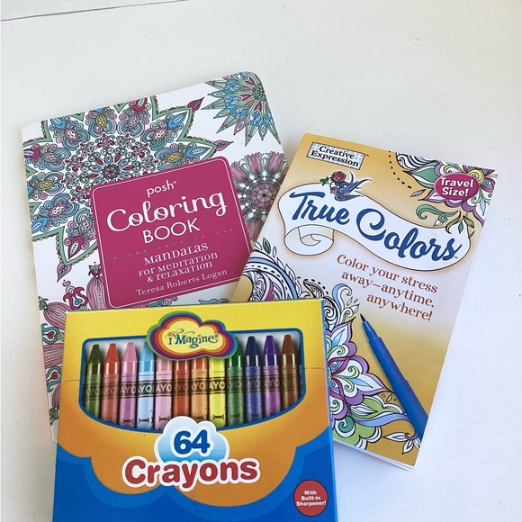 Hand Crafted | Office | Coloring Book Set Adult Posh Mandalas Crayons ...